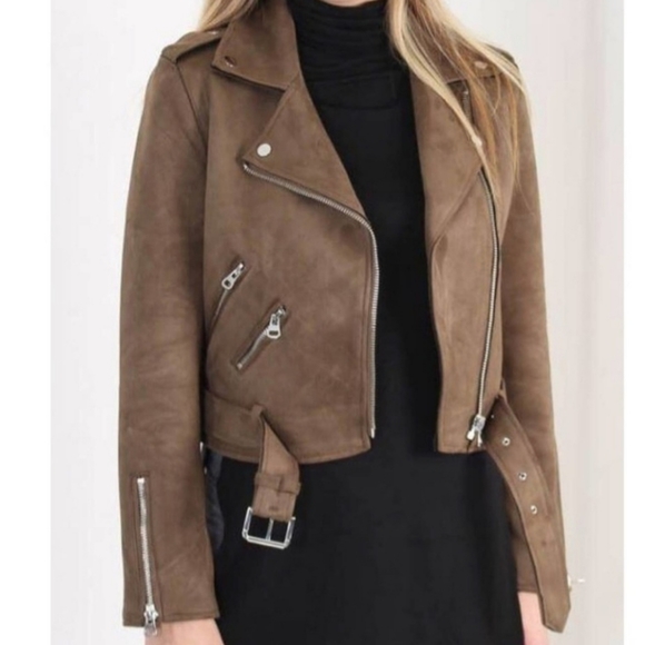 Dex | Jackets & Coats | Nwt Dex Faux Suede Tan Cropped Moto Jacket Size ...